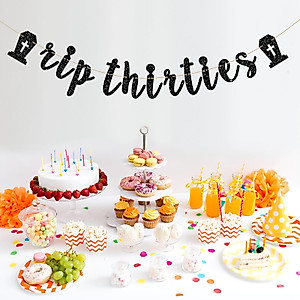 INNORU Rip Thirties Banner - Funeral Birthday Party Decor - 40th Birthday Party Decorations Supplies, Death to My 30s Birthday Party Bunting Decorations, Black Glitter