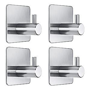 Glattever Adhesive Towel Hooks Stainless Steel Heavy Duty Towel Rack Removable Vacuum Suction Cup Wall Hooks Waterproof Clothes Towel Hook for Bathrooms Kitchen Hotel Office (Brushed Nickel, 4 Pack )