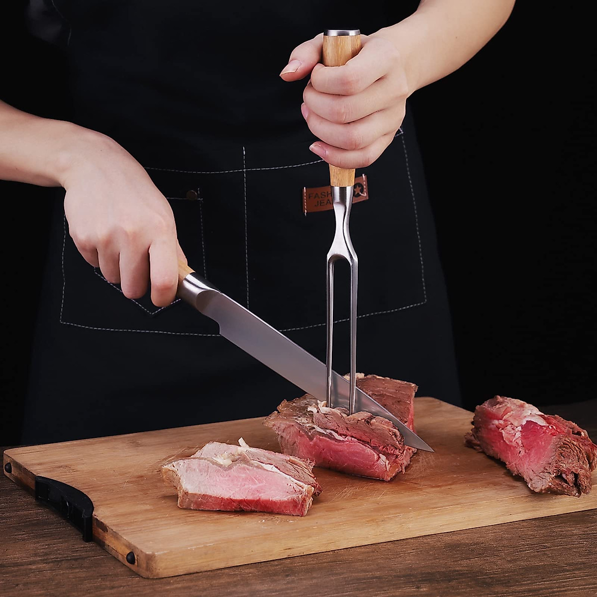 WEQUALITY Carving Knife and Fork Set with Bamboo Handles,Meat Turkey Carving Set，Premium Molybdenum Vanadium Steel Meat Slicing Knife with Meat Fork,Gift Box Packing