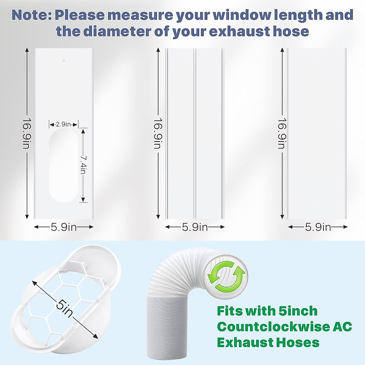 Portable AC Window Seal Kit with 5.1" Coupler, Lafinynp Adjustable Air Conditioner Window Vent Kit for AC Unit, Sliding AC Plates Kits for 17-47" Vertical/Horizontal Window and 5.1" Hose(3Pc)
