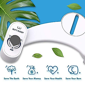BUTT BUDDY - Bidet Toilet Seat Attachment & Fresh Water Sprayer (Easy to Install, Universal Fit, No Plumbing or Electricity Required | Self-Cleaning Nozzle, Adjustable Pressure Control, USA Stock)