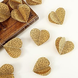 4 Pack 3D Heart Garland Vintage Pages Recycled Book Garland Newspaper Bunting Party Nursery Strand String Banner Wedding Holiday Christmas Garland Decorate (Vintage Heart)