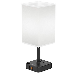 Table Lamp Dimmable cozoo USB Bedside Table Desk Lamp with 3 USB Charging Port(A+C) 2 Outlet,Nightstand Lamp with Charger Base White Fabric Shade,LED Touch Lamp for Bedroom/LivingRoom/Dorm/Home Office