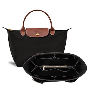 ETTP Purse Organizer Insert for le pliage Tote，Handbag Organizer Compatible with le pliage Shoulder Bag Large/Small,LE PLIAGE Top Handle Small/Medium (Black, Large)