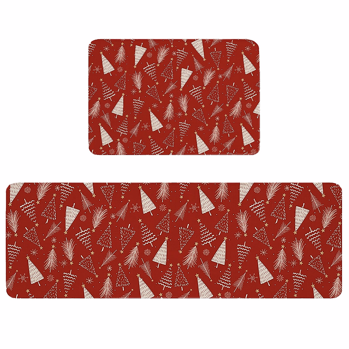 Libaoge Christmas Kitchen Mat Rug Set of 2 Xmas Tree Red Background Runner Rug Anti-Fatigue Comfort Memory Foam Standing Mat Non-Slip Floor Door Mat for Bathroom Bedroom 16x24n+16x47in