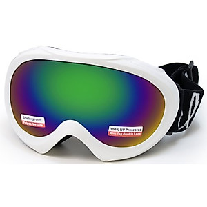 Cloud 9 - Professional Kids Boys Girls & Toddlers Ski Goggles Anti-Fog Dual Lens UV400 Protection Triple Layered Foam Snowboarding Snow Goggles in White with Flash Mirror Lens