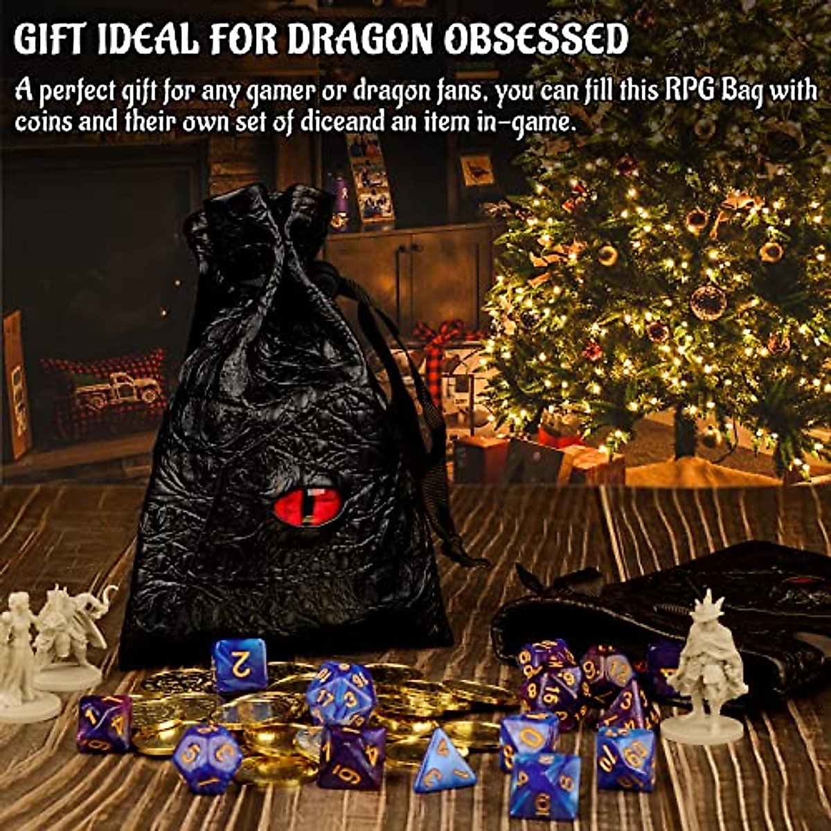 Drawstring Bag PU Leather Dice Pouch Perfect for RPG, D&D, Game