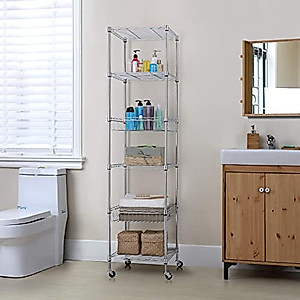 Finnhomy Heavy Duty 6 Tier Wire Shelving Unit with Wheels 18x18x72-inches 6 Shelves Storage Rack Thicken Steel Tube, Adjustable Shelving Rack for Kitchen Bathroom Office, NSF Certified, Chrome