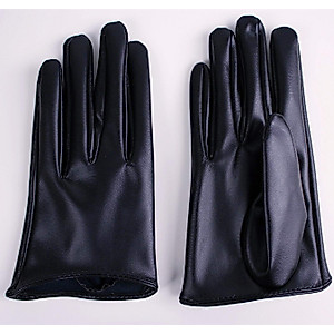 DooWay Women's Black Short Leather Gloves Touchscreen Faux Lambskin Leather Soft Cool Handmade Unlined for Evening Costume Party Dress 16cm