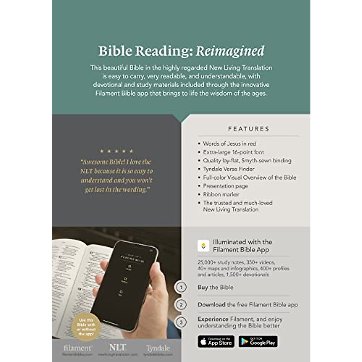 NLT Super Giant Print Bible, Filament Enabled (LeatherLike, Peony Rich Teal, Indexed, Red Letter)