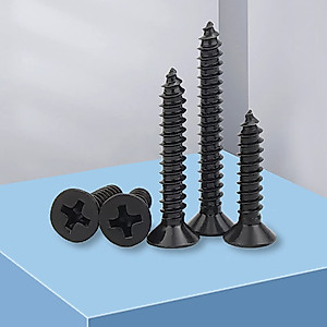 Indprod M3 Flat Head Wood Screws Assortment Fasteners Kit 450pcs,Phillips Drive Countersunk Head Self-Tapping Screws,Carbon Steel