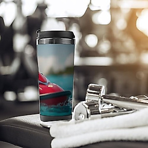 Cute Budgie on Motorboat Travel Coffee Mug Reusable Insulated Drinking Cup with Lid for Home Outdoor Works 13 Oz