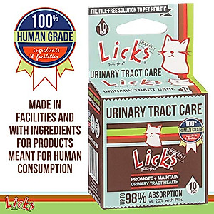 Licks Pill-Free Cat Urinary Tract Care - Cat UTI Care and Prevention Gel Packets - Urinary Tract Infection Supplement for Cats - Omega 3 Fish Oil and L-Lysine Supplement - Gel Packets - 10 Use