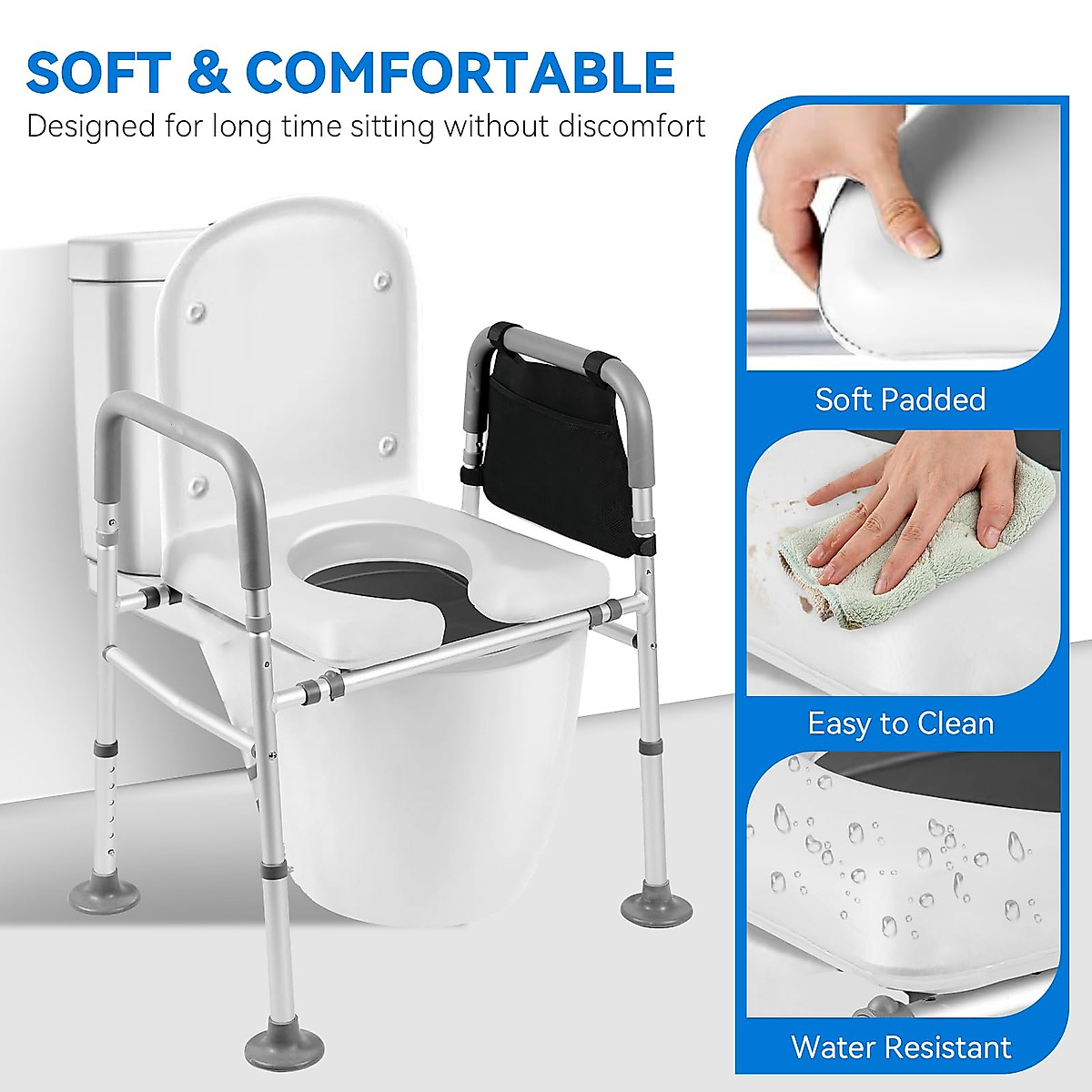 Arctikmint Raised Toilet Seat with Handles, Adjustable Commode Chair for Toilet with Arms, Toilet Seat Risers for Seniors, Shower Commode Chair, 350lb Handicap Toilet Seat