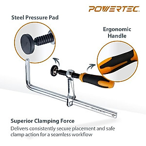 POWERTEC 71409 Quick Screw Guide Rail Clamp for MFT and Track Saw Guide Rail System, 7” Capacity x 2-3/8” Throat Depth, 400lbs Clamping Force – 2 Pack