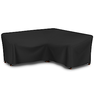 SunPatio Outdoor Sectional Sofa Cover, Patio Furniture Covers 420D Waterproof Couch Cover V-Shaped Cover for Sofa UV Resistant Windproof,All Weather Protection 100" W (on Each Side) Black