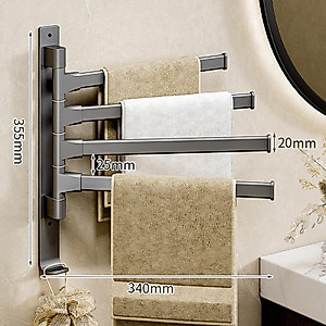 Catekro Swivel Towel Rack, Thickened Aluminum Alloy 4-Arm Towel Bar, Space Saving Wall Mounted Towel Holder with Hook, Rustproof Swing Out Towel Hanger for Bathroom, Kitchen (Grey)