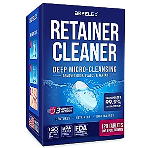 Denture Cleaning Tablets - Retainer Cleaner for Aligner, Mouth & Night Guard - 120 Pack, 4 Month Supply - Dental Cleanser for Nightguards & Mouthguards - Fresh in 3 Minutes - Removes Odor & Plaque