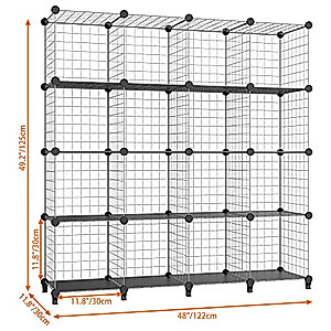 HOMIDEC Closet Organizer, 16 Wire Cube Storage Organizer DIY Bookcase Bookshelf, Metal Grids Storage Shelves for Office, Bedroom, Living Room, Modular Storage Cubes Unit