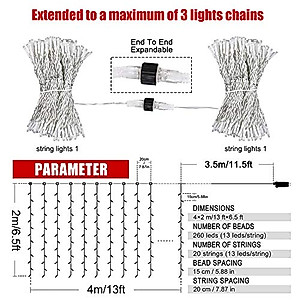 HEYFUNi Fiee Curtain Lights,13ftx6.5ft Safety Window Curtain Icicle String Lights 30V 8 Modes for Christmas Wedding Party Home Garden Bedroom Outdoor Indoor Wall Decorations,White