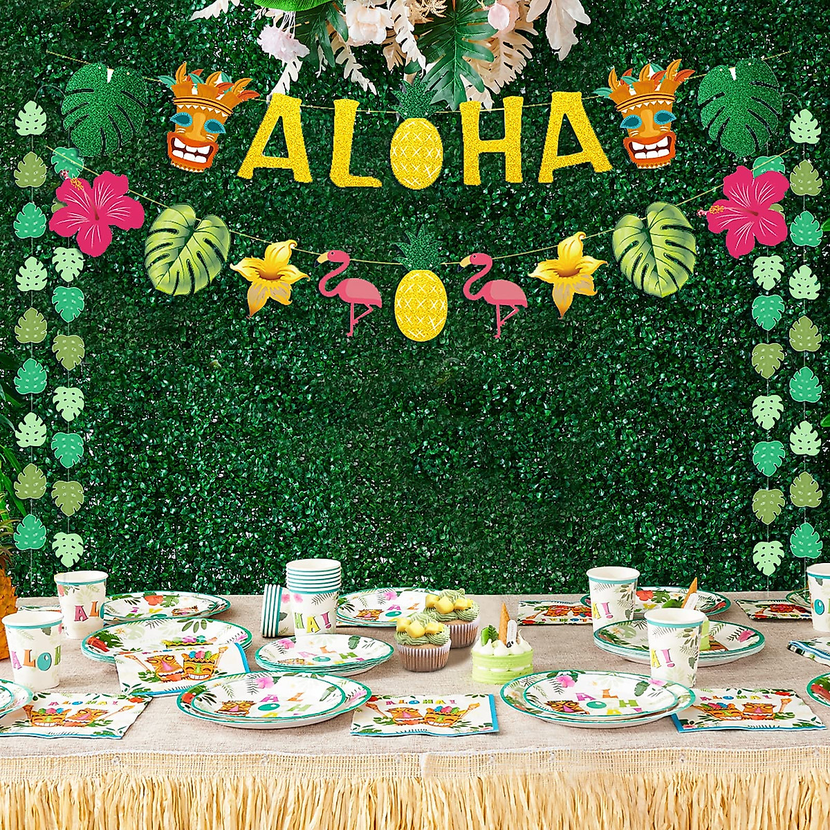 Hawaiian Aloha Party Decorations - Gold Glittery Aloha Banner for Hawaii Tropical Luau Themed Party Supplies