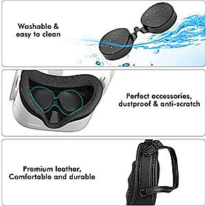 Controller Grips Cover for Oculus Quest 2, Anti-Leakage Silicone Face Cover for Oculus Quest 2, with Lens Protective Cover and VR Shell, Accessories Set 4-in-1 for Oculus Quest 2 (for Quest 2, Black)