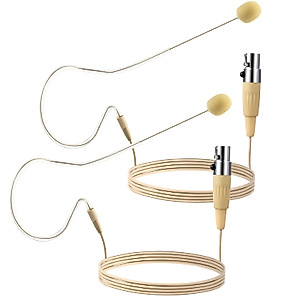 TOODOO in Ear Back Electric Microphone Mini XLR Mic Over The Ear Microphones Headset Microphone XLR with 4 Pin Mini XLR Cable Wire and Microphone Windscreens Compatible with Shure, Beige Color (2 Pcs)