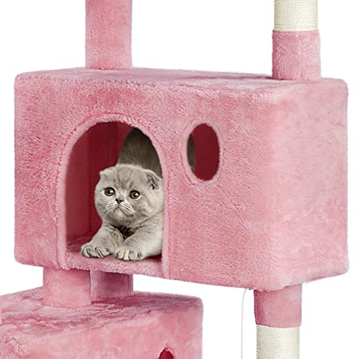 Yaheetech Multi-Level Cat Tree, Large Cat Tower with Condos Platform, Cat House Cat Tree for Medium Cats Pink, 64.5in