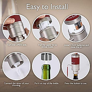 NutriChef Wine Dispenser, Automatic Electric Wine Aerator Pourer w/ Metal Decanter Spout for Red and White Wine Small