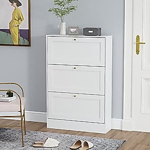 DiDuGo Shoe Storage Cabinet with 3 Compartments, Wood Entryway Shoe Storage Cabinet, for Hallway Entryway (31.5”W x 9.4”D x 47.2”H)…