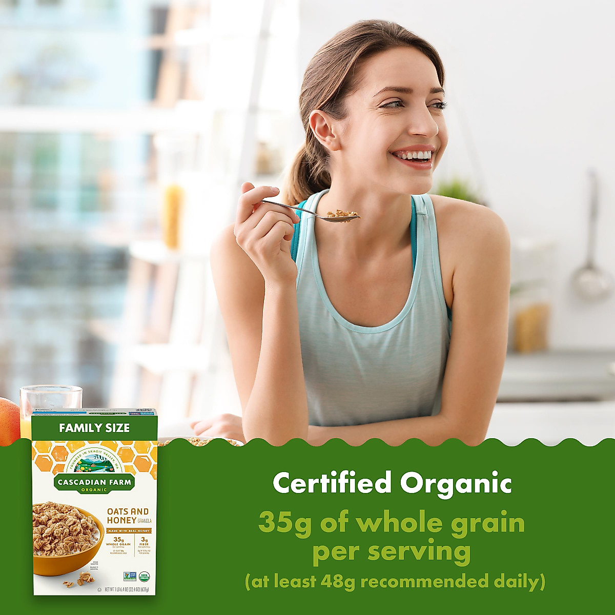 Cascadian Farm Organic Oats and Honey Granola Cereal, 22.4 oz