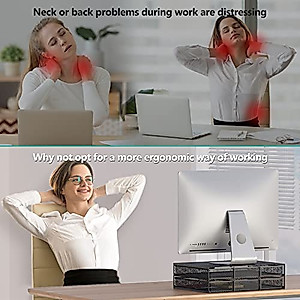 WALI Metal Mesh Monitor Riser Desktop Stand with Storage Drawers for Computer, Laptop, LED, LCD, OLED Flat Screen Display, and Printer (STT006-B), Black