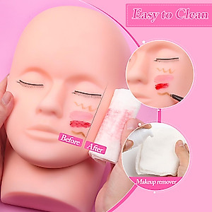 Lash Mannequin Head for Practice Training, Cosmetology Mannequin Head Doll Face Head with Eye Lashes Supplies Kits for Beginners Lash Extensions, Makeup (Soft Rubber & Natural Skin Color)