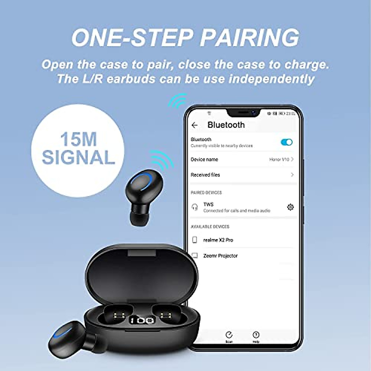 EQQO Wireless Earbuds,Bluetooth 5.1 Headset, IPX5 Waterproof in Ear Touch Earplug, Headset Lasting for 8 Hours, with Built-in Microphone Phone/Android/iOS, Black