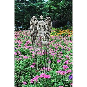 E-view Antique Metal Angel Garden Statue - Weather Resistant Indoor Outdoor Sculptures Yard Lawn Patio Art Decor Guardian Angel for Mother 32" H