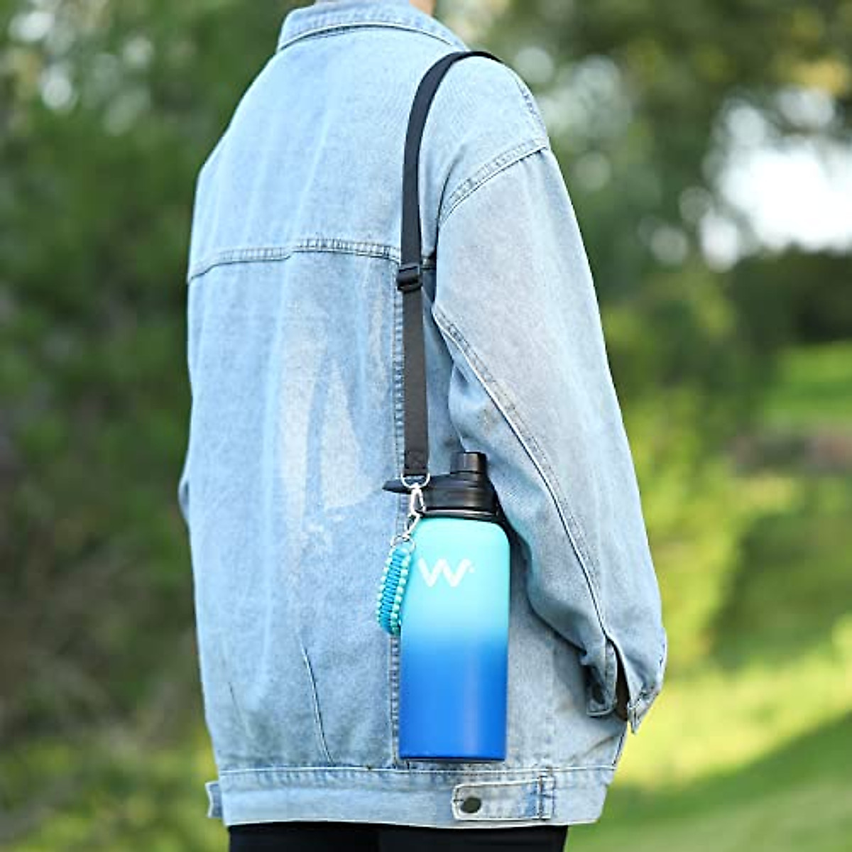 WEREWOLVES 24 oz Insulated Water Bottle With Paracord Handles & Strap & Straw Lid & Spout Lid,Reusable Wide Mouth Vacuum Stainless Steel Water Bottle for Adults (New-Ocean, 24 oz)