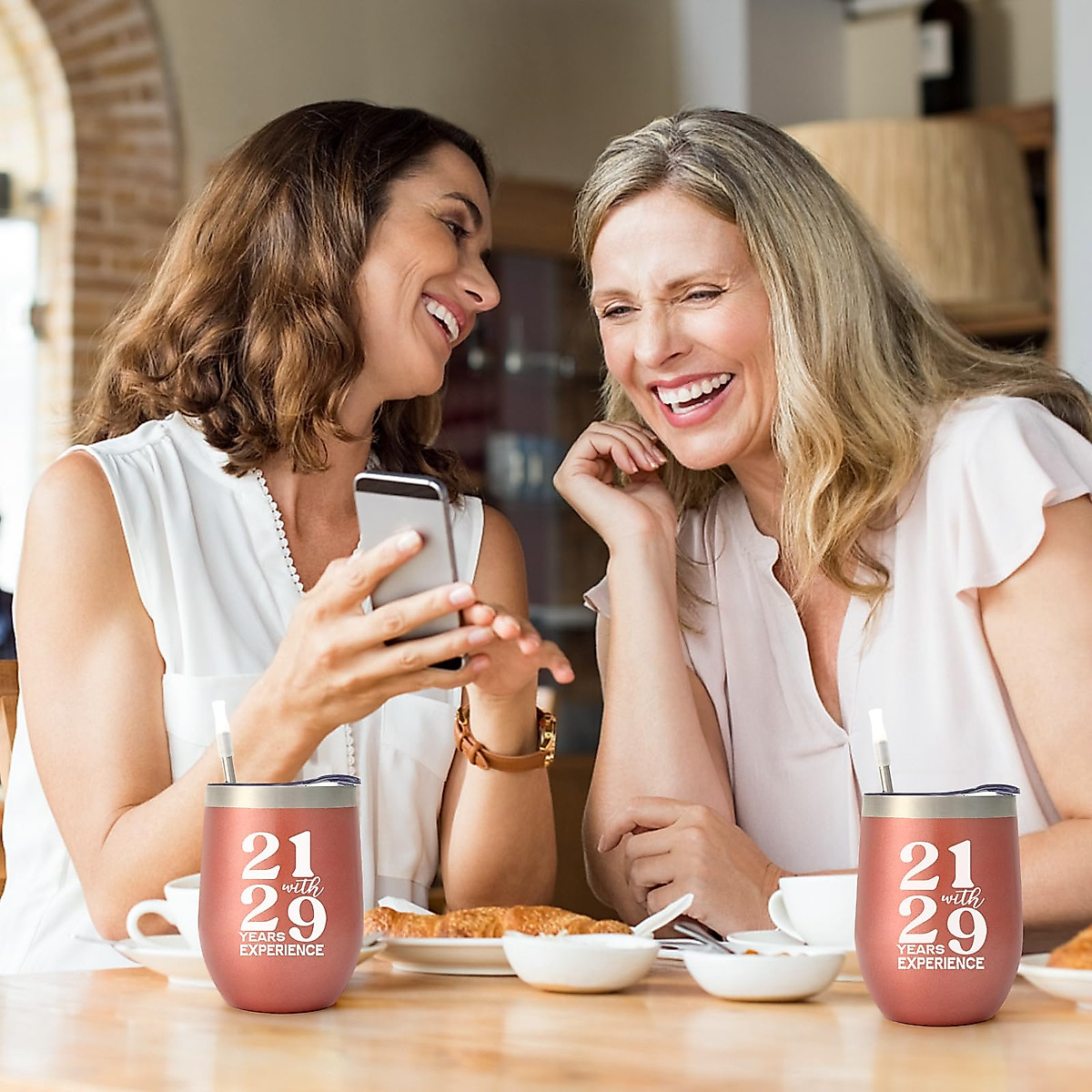 LiqCool 50th Birthday Gifts for Women, 21 with 29 Years Experience Wine Tumbler, 50 Year Old Gifts for Women, 12 Oz Birthday Tumbler Gifts Set for Best Friends, Mom, Sister, Wife, Aunt Turning 50