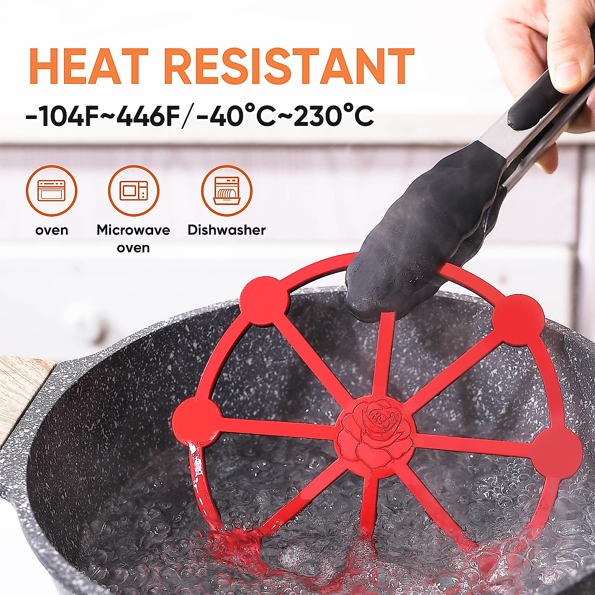2PCS Magnetic Trivets for Hot Pots and Pans, Non-Slip Silicone Mats, Heat Resistant Magnetic Pads for Hot Dishes/Pots/Pans, Black & Red Double Sided Silicone Kitchen Trivets for Table Countertop
