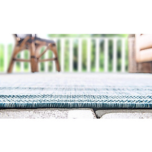 Unique Loom Outdoor Modern Collection Area Rug - Ombre (5' 3" x 8' Rectangle, Aqua/ Ivory)