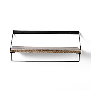 JCRUBAN Floating Shelves Wall Mounted Storage Shelves with Metal Frame and Towel Holder Rustic Wood Wall Shelves for Bedroom Living Room Bathroom Kitchen Office