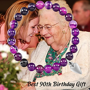 90th Birthday Gifts for Women, Amethyst Beads Birthday Bracelet for Woman Truning 90 Years Old Jewelry Gift for Her Women Mom Sister Best Friend Wife Grandmother Birthday Gifts（Amethyst）