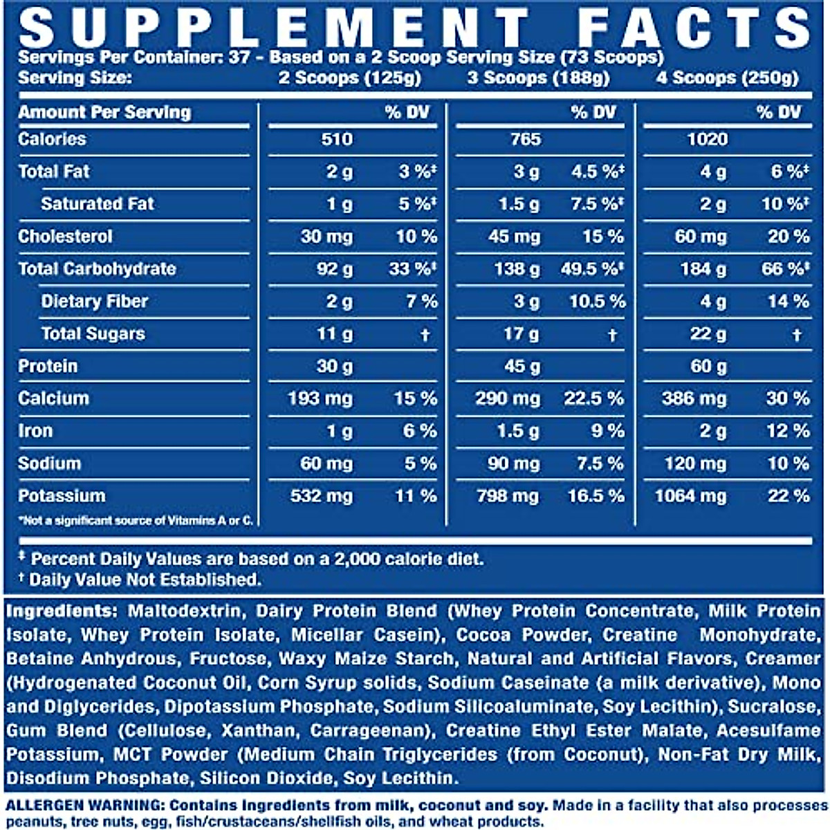 Ronnie Coleman Signature Series King Mass XL Mass Gainer Protein Powder, Muscle Gainer, 60g Protein, 180g Carbohydrates, 1,000+ Calories, Creatine and Glutamine, Dark Chocolate, 10 Pound