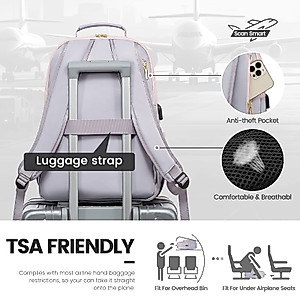 LOVEVOOK Laptop Backpack for Women 18.4 inch,Cute Womens Travel Backpack Purse,Professional Laptop Computer Bag,Waterproof Work Business College Teacher Bags Carry on Backpack with USB Port,Grey Pink