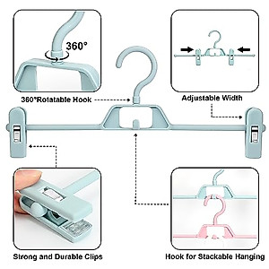 30 Pack Pants Hangers with Clips - POZEAN Plastic Hangers Stackable Skirt Hangers, Clothes Hangers with 360°Rotating & Adjustable Clips, Pants Hangers Space Saving for Pants, Skirts, Shorts (White)