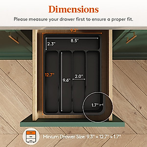 Lifewit Silverware Organizer with Lid, Covered Utensil Tray for Kitchen Drawer and Countertop, Plastic Cutlery and Flatware Storage Box for Spoons Forks Knives Holder Case, 5 Compartments, Black