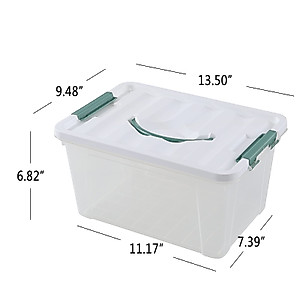 Yuright 8 Pack 14 Quart Plastic Organization Boxes, Clear Lidded Storage Bin with Handle