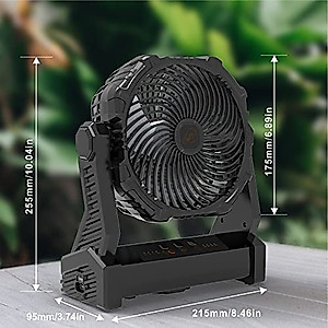 Portable Rechargeable Fan with Light, 10000mAh Battery Operated Tent Fan with Light & Hook, 270° Pivot, 3 Speeds, Personal USB Table Fan for Camping, Power Outage, Hurricane, Jobsite