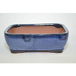 Bonsai Ceramic Pot 8" Blue with 2 Tone Color, Glazed with draining Holes.