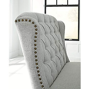 Signature Design by Ashley Jeanette Casual Tufted Back Dining Bench or Sette with Nailhead Trim, Gray