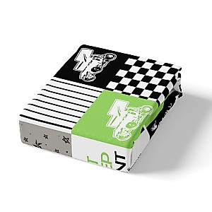 Eat Sleep Sprint Fitted Sheet Twin Size Race Car Green White Bedding Set Set for Kids Teens Adults Speed Sports Car Bed Sheet Set Extreme Sports Bed Cover Room Decor 2Pcs with 1 Pillow Case